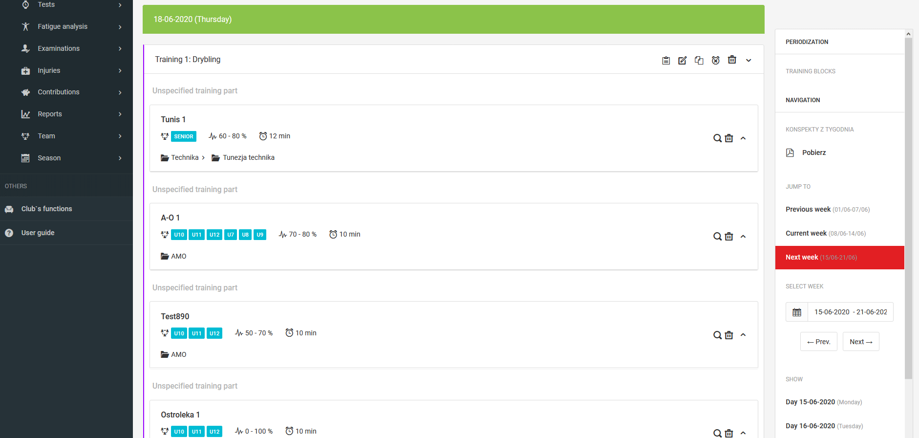 ProTrainUp - Setting the order of exercises on the draft